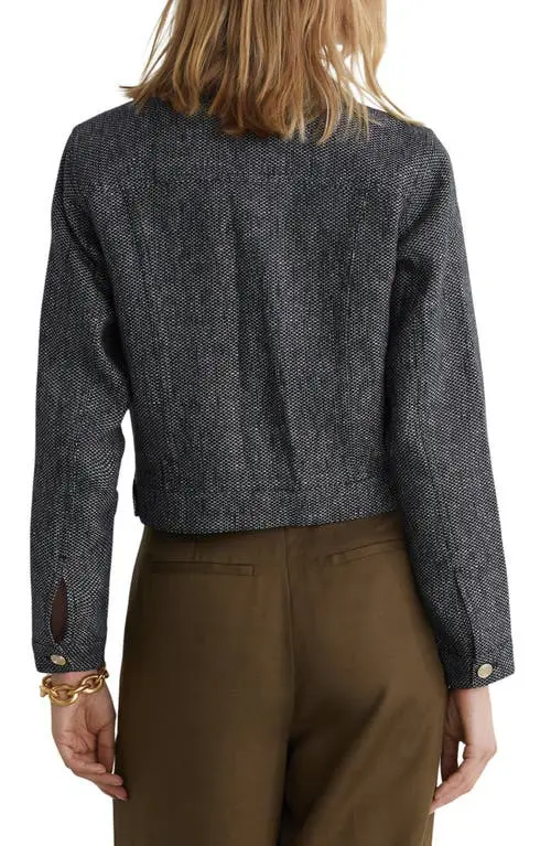 REISS Bree Linen & Cotton Cropped Jacket