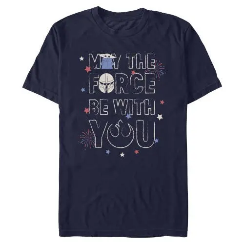 STAR WARS: THE MANDALORIAN Star Wars The Mandalorian May The Force And Fireworks Graphic T-shirt - Navy Blue