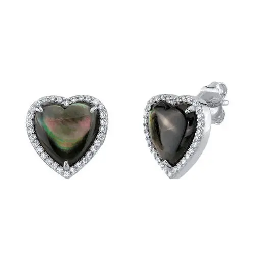 The Pearl Source Black Mother Of Pearl Heartshaped Ophelia Earrings - Sterling Silver