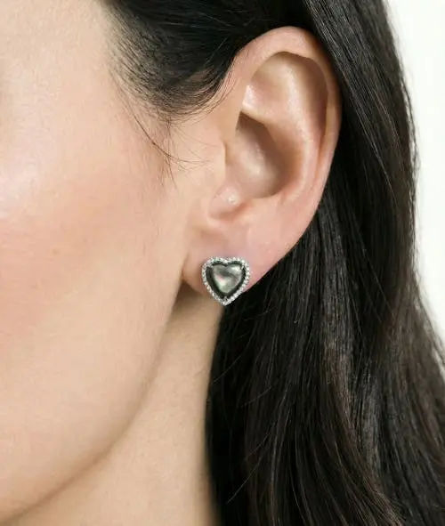 The Pearl Source Black Mother Of Pearl Heart Stud Earrings