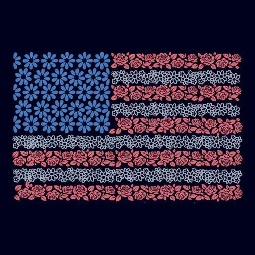 LOST GODS Roses And Daisies American Flag Short Sleeve Graphic T-shirt - Navy Blue