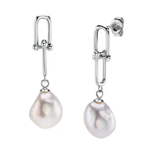 The Pearl Source White Freshwater Baroque Pearl Kira Earrings - Sterling Silver