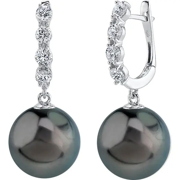 The Pearl Source Tahitian South Sea Pearl And Diamond Dangle Earrings - White Gold