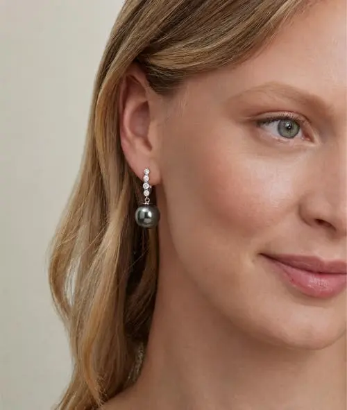 The Pearl Source Tahitian South Sea Pearl And Diamond Dangle Earrings - White Gold