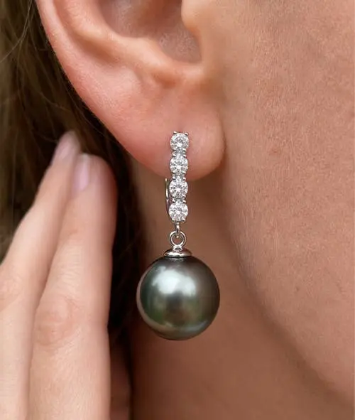The Pearl Source Tahitian South Sea Pearl And Diamond Dangle Earrings - White Gold
