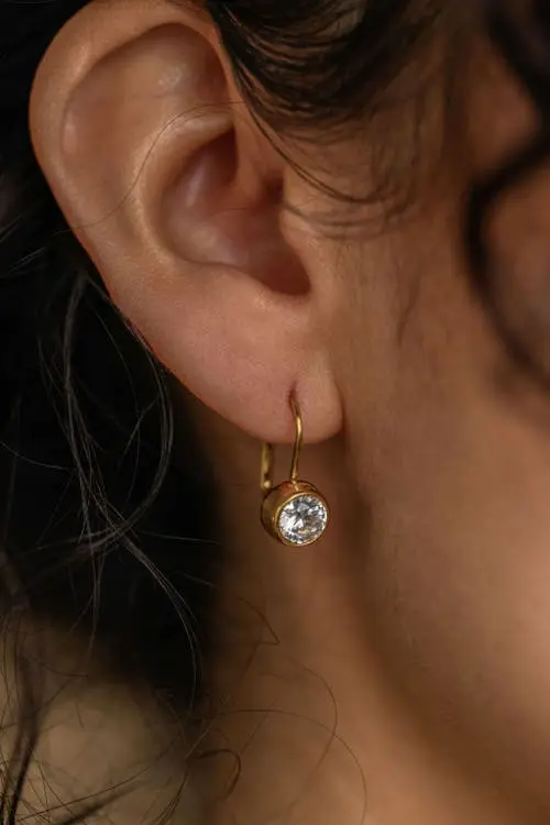 BEADS BY TARA 18k Stainless Steel White Topaz Solitaire Drop Earrings