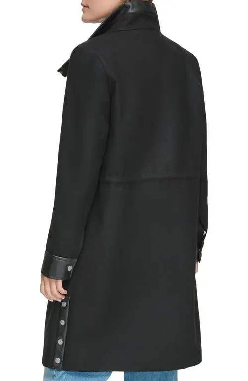 Andrew Marc Wool Blend Coat With Faux Leather Trim