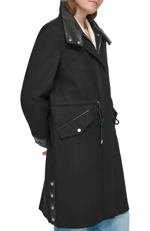 Andrew Marc Wool Blend Coat With Faux Leather Trim