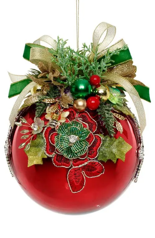 MARK ROBERTS Floral Jeweled Ornament - Red