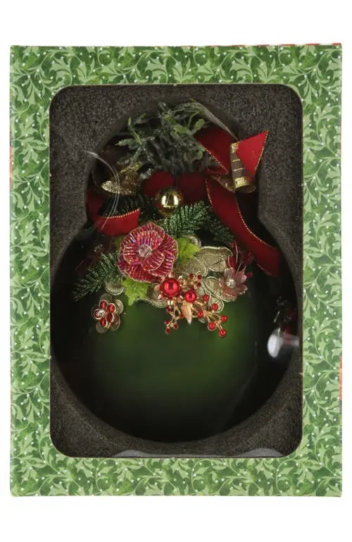 MARK ROBERTS Floral Jeweled Ornament - Olive Green