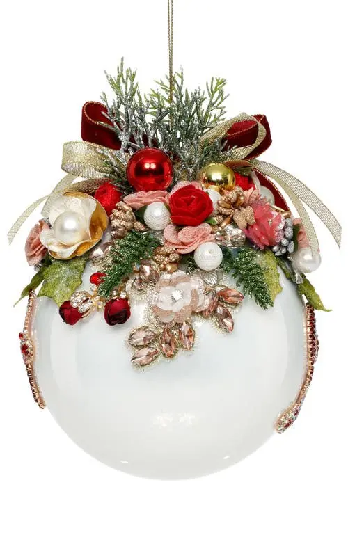 MARK ROBERTS Floral Jeweled Ornament - White