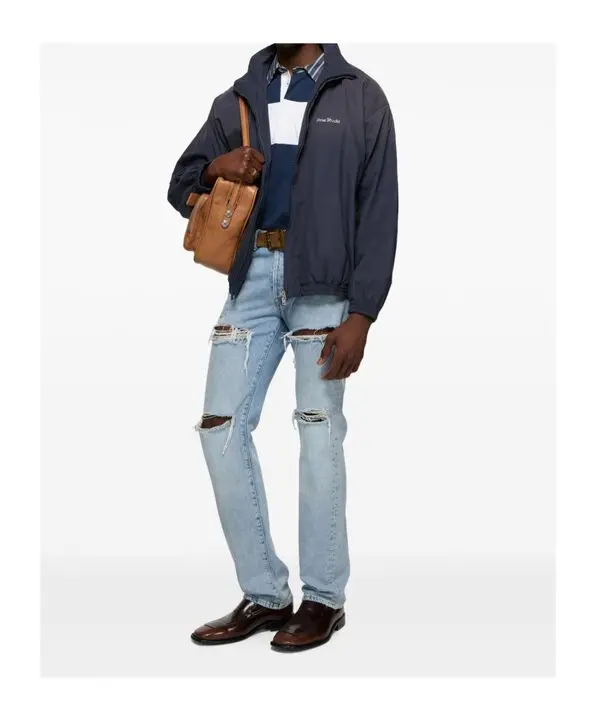 Acne Studios Logo Printed Zip-up Jacket - Navy Blue