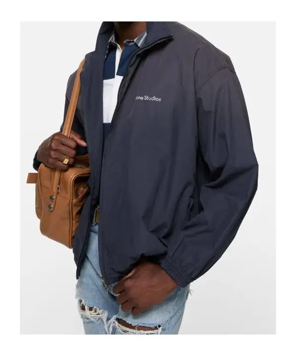 Acne Studios Logo Printed Zip-up Jacket - Navy Blue