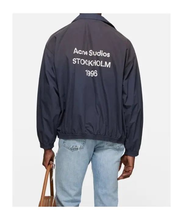 Acne Studios Logo Printed Zip-up Jacket - Navy Blue