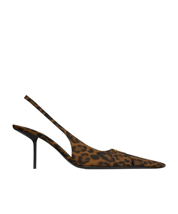 Saint Laurent Babylone Breteuil Slingback Pumps In Leopard Grosgrain - Black
