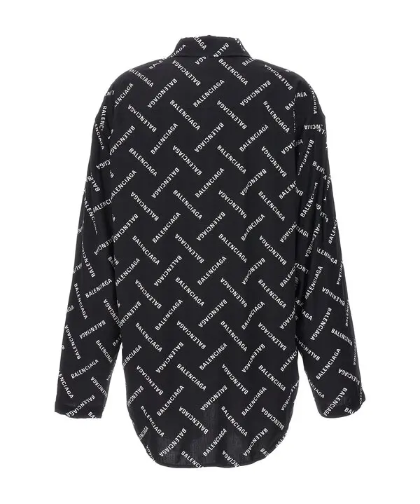 Balenciaga All-over Logo Collared Long-sleeve Shirt