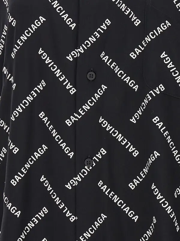 Balenciaga All-over Logo Collared Long-sleeve Shirt