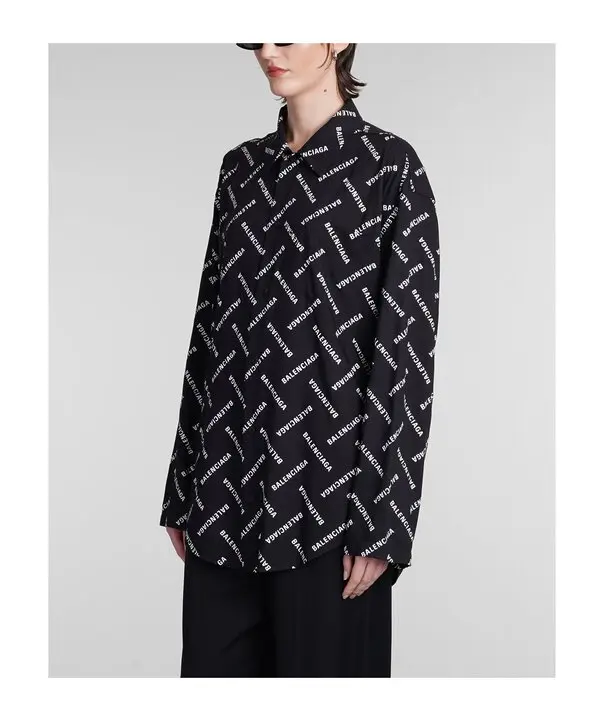 Balenciaga All-over Logo Collared Long-sleeve Shirt