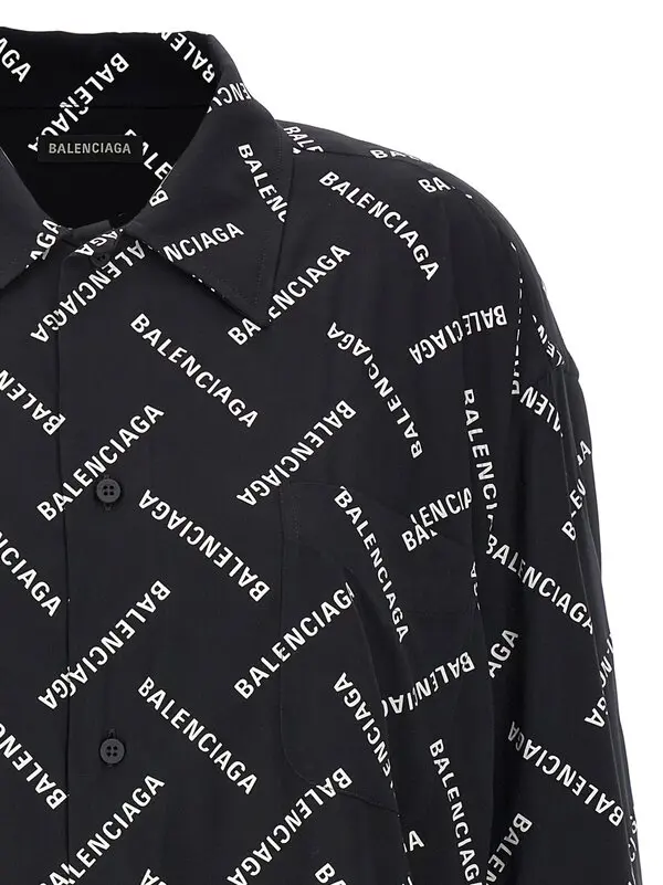 Balenciaga All-over Logo Collared Long-sleeve Shirt