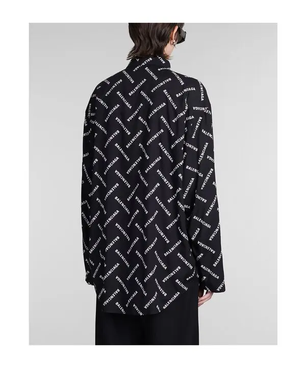 Balenciaga All-over Logo Collared Long-sleeve Shirt