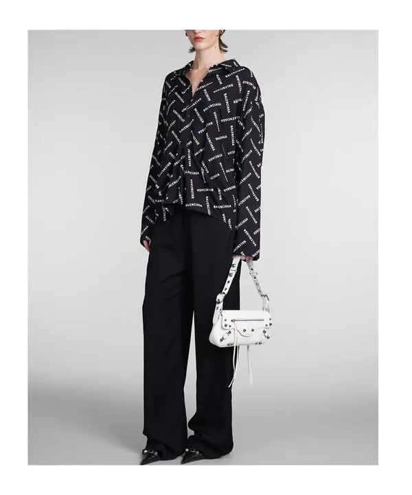 Balenciaga All-over Logo Collared Long-sleeve Shirt