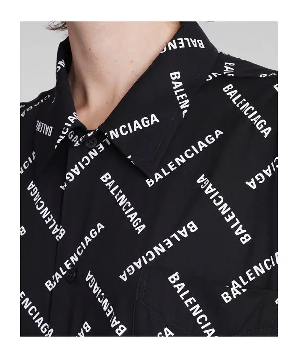 Balenciaga All-over Logo Collared Long-sleeve Shirt