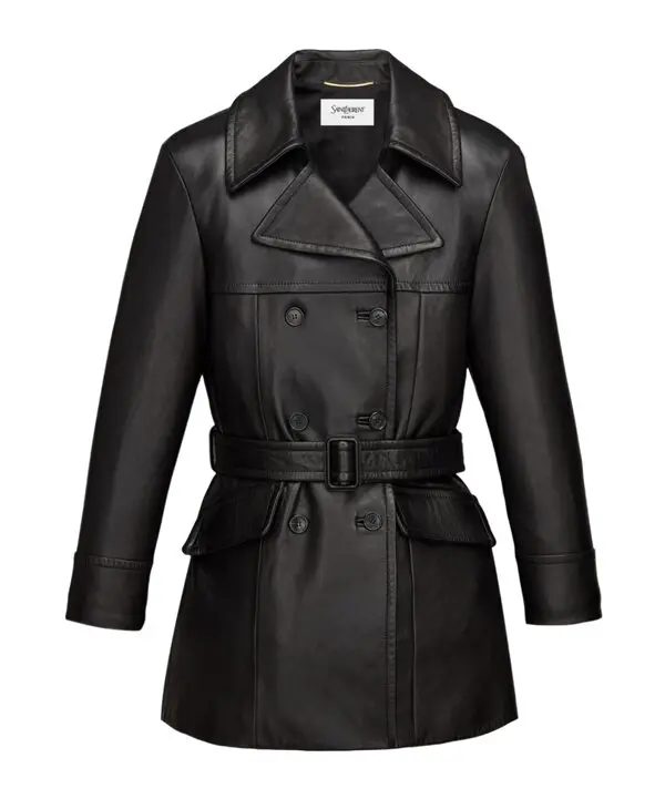 Saint Laurent Belted Lambskin Jacket - Black
