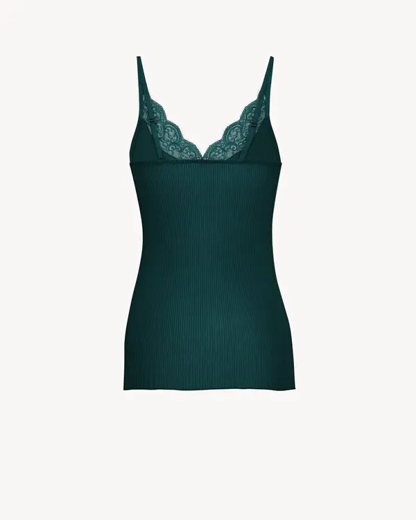 Saint Laurent Laced Tank Top In Ribbed Silk