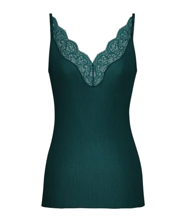Saint Laurent Lace-trimmed Ribbed Camisole Top - Green