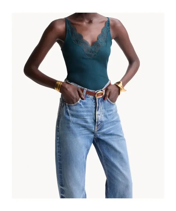 Saint Laurent Lace-trimmed Ribbed Camisole Top