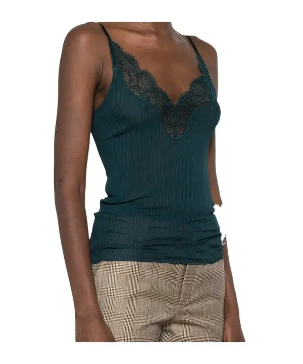Saint Laurent Lace-trimmed Ribbed Camisole Top