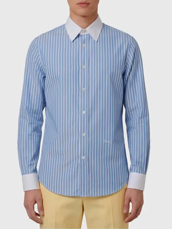 Dior Contrast Collar Striped Long-sleeve Shirt