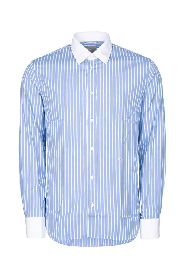 Dior Contrast Collar Striped Long-sleeve Shirt