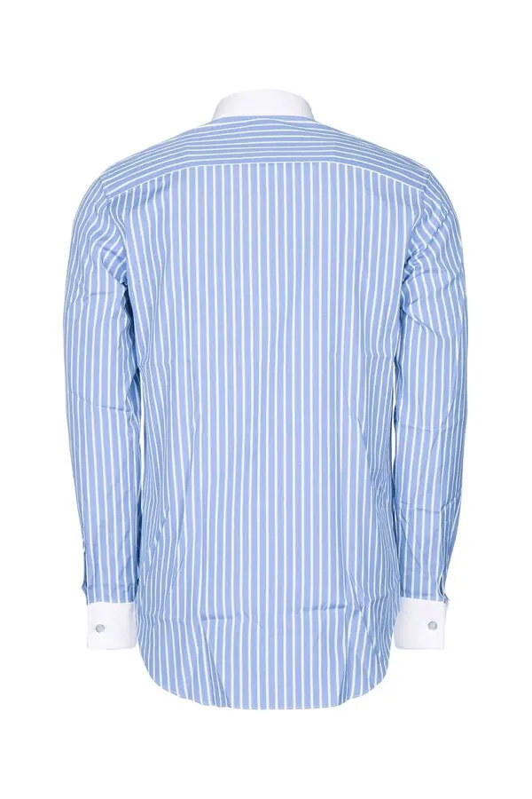 Dior Contrast Collar Striped Long-sleeve Shirt