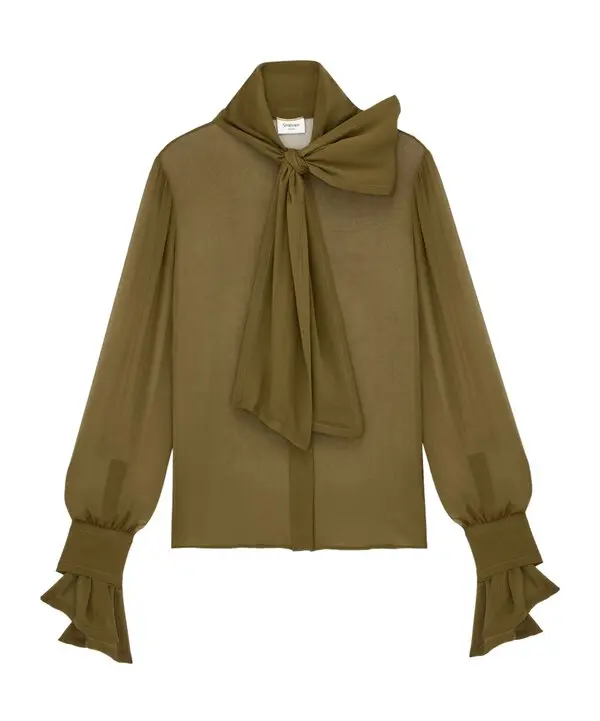 Saint Laurent Long-sleeved Blouse With Pussy Bow Detail - Vertical Bronze