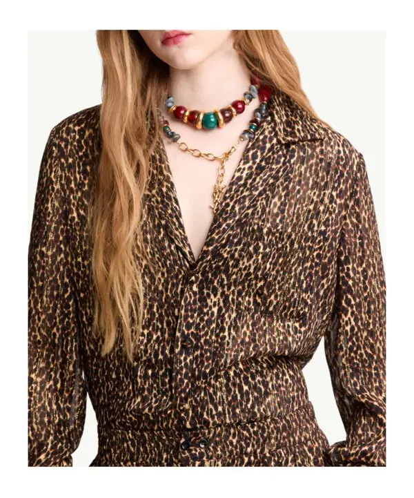 Saint Laurent Leopard Print Pajama Blouse