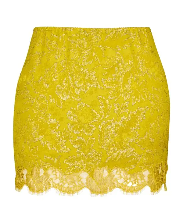Saint Laurent Baroque Mini Skirt In Jacquard And Lace - Yellow
