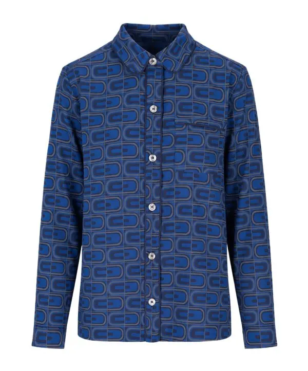 LAURA URBINATI Geometric Print Long-sleeved Pajama Top - Blue