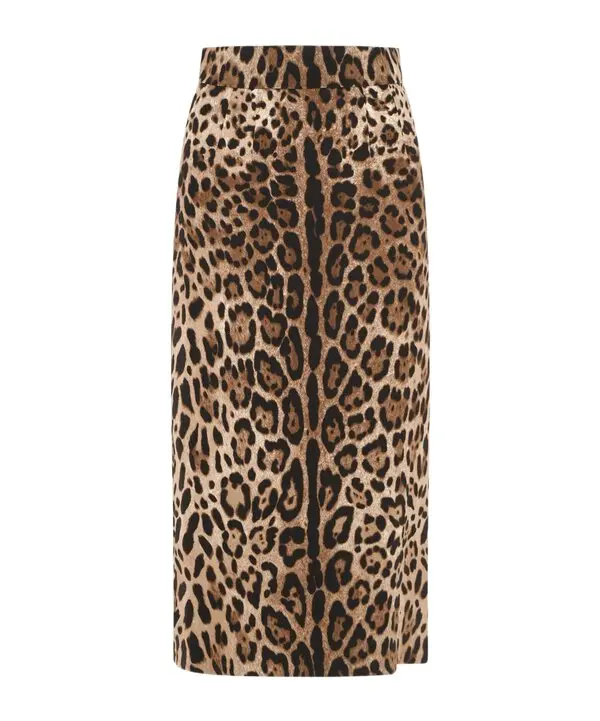 Dolce & Gabbana Leopard Print Midi Skirt - Black