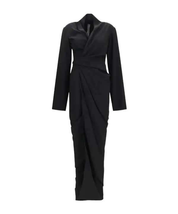 Rick Owens Wrap Draped Long Dress - Black