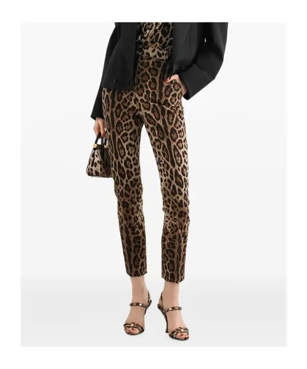 Dolce & Gabbana Leopard Print Wool Trousers - Black