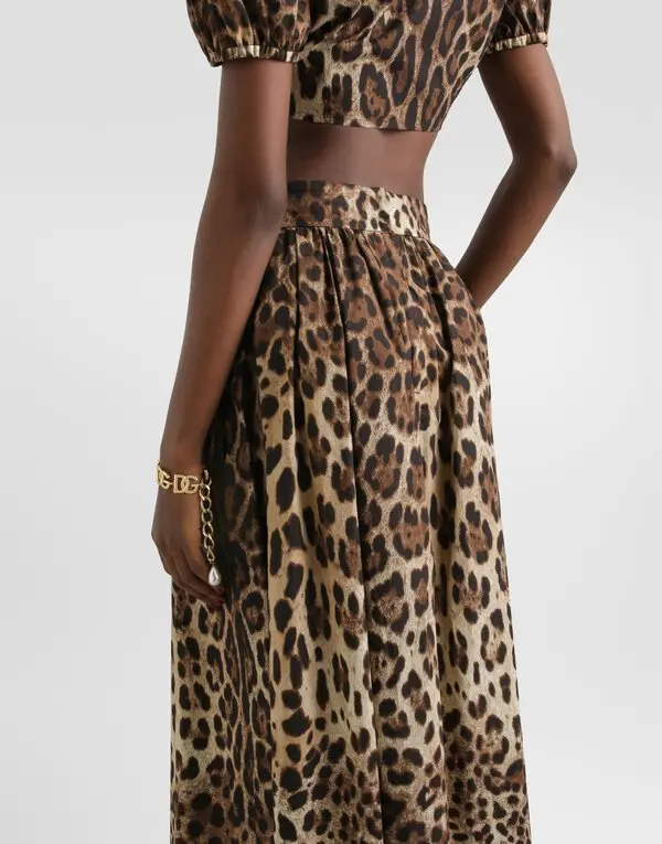 Dolce & Gabbana Leopard Print Pleated Midi Skirt