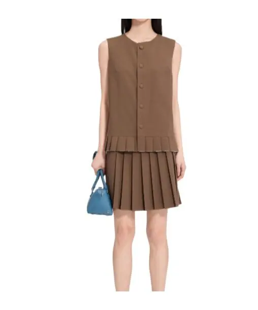 MAISON MARGIELA Pleated Wool Blend Sleeveless Top - Brown