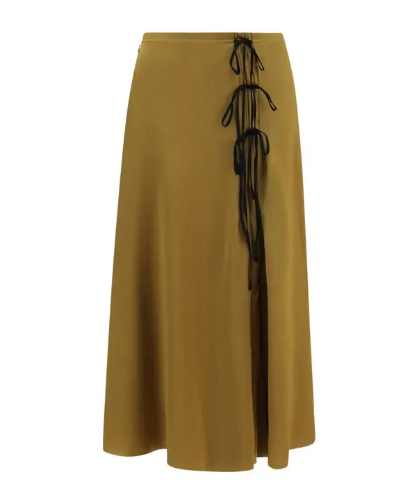 GANNI Satin Midi Skirt With Tie Details - Green