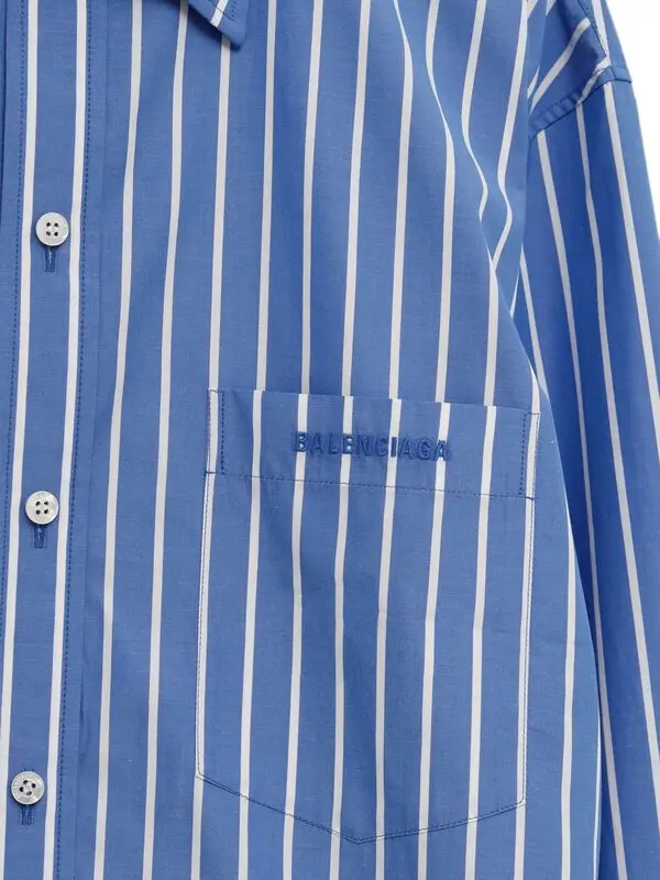 Balenciaga Striped Embroidered Long-sleeve Shirt