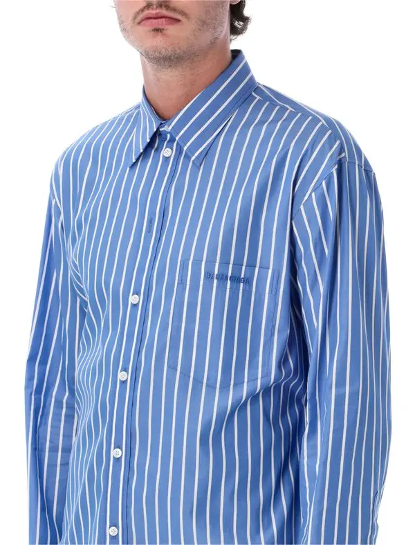 Balenciaga Striped Embroidered Long-sleeve Shirt