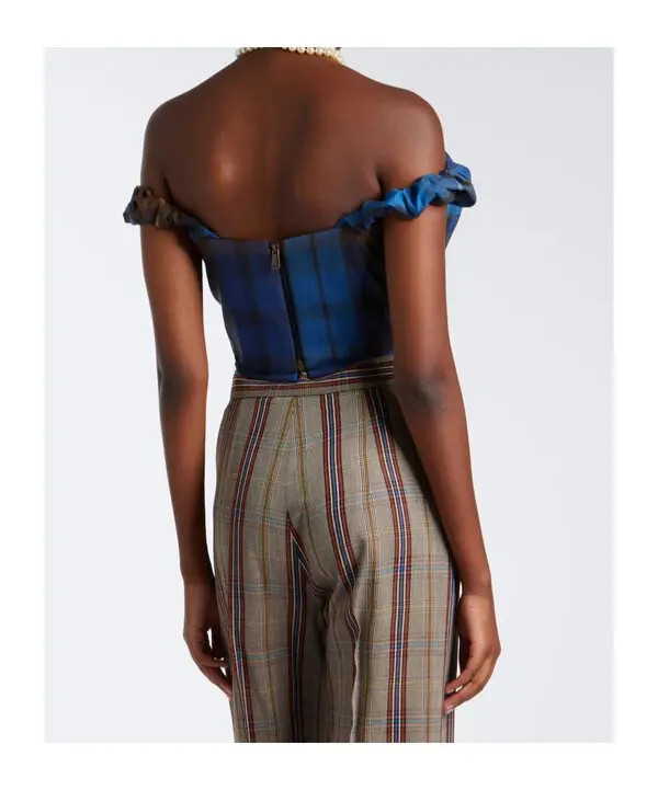 VIVIENNE WESTWOOD Plaid Wool Bustier Top - Blue