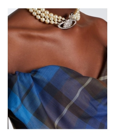 VIVIENNE WESTWOOD Plaid Wool Bustier Top - Blue