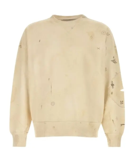 GOLDEN GOOSE Distressed Printed Crewneck Sweatshirt - Beige