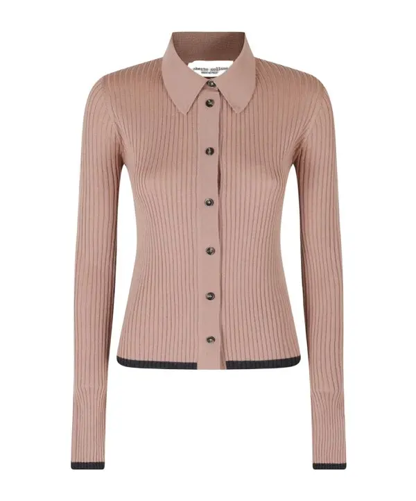ROBERTO COLLINA Ribbed Cardigan - Rosa Antracite